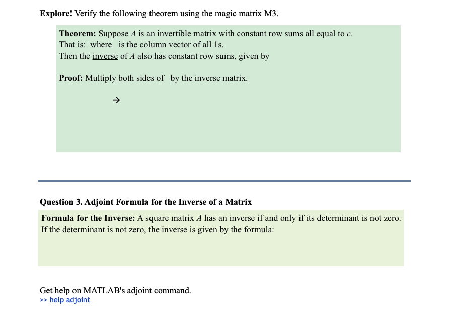Solved Question 2: MATLAB has a command that gives magic | Chegg.com