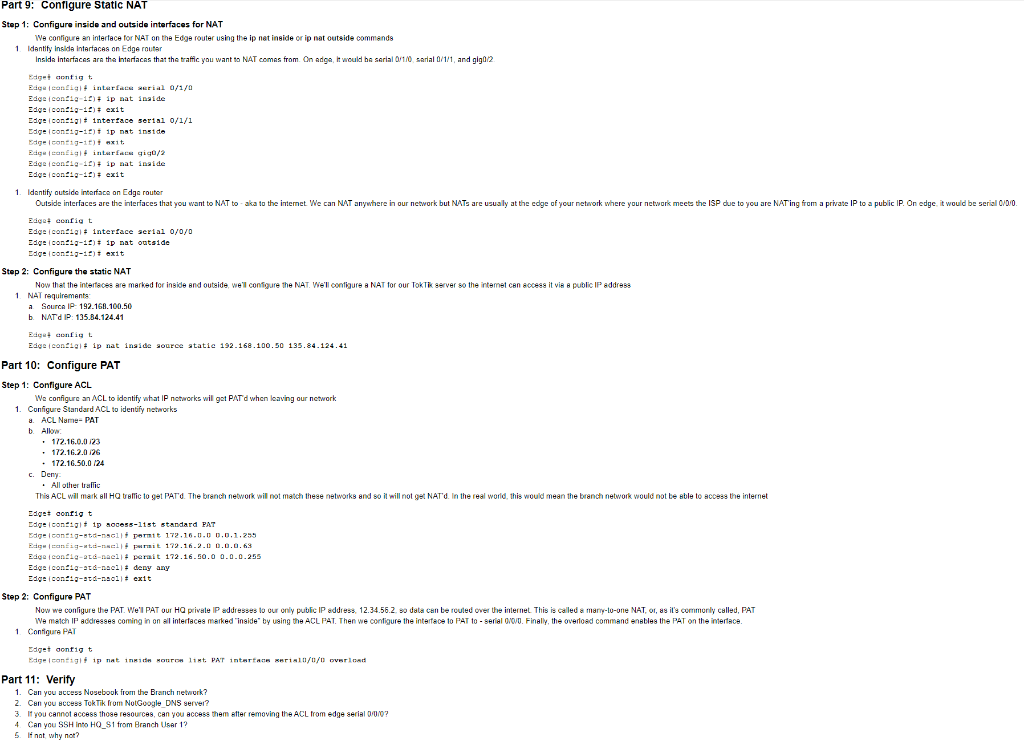 Solved Step 1: Configure inside and outside interfaces for | Chegg.com
