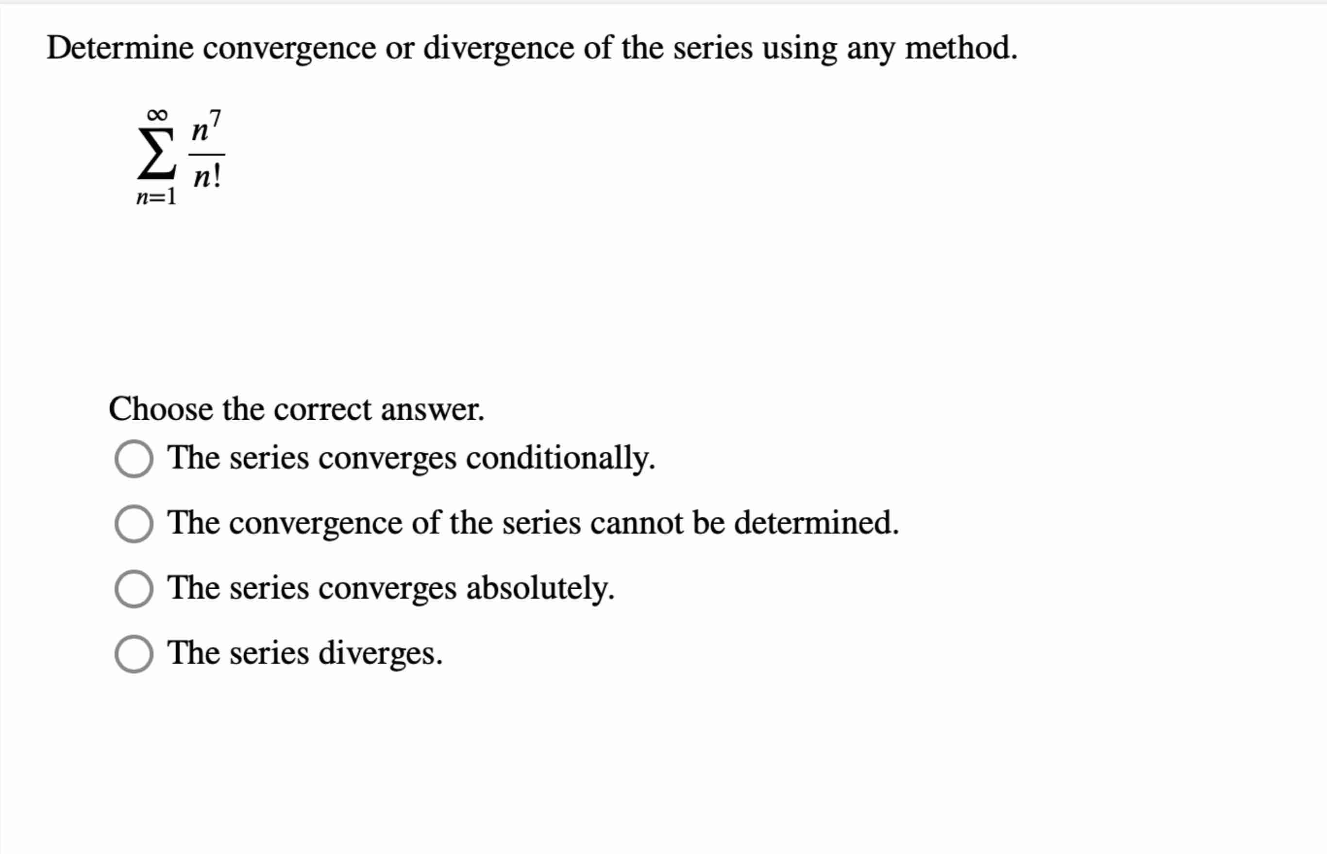 Solved Determine convergence or ﻿divergence of ﻿the series | Chegg.com