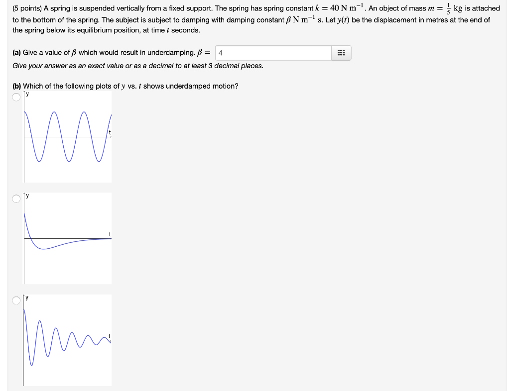 Solved (5 points) A spring is suspended vertically from a | Chegg.com