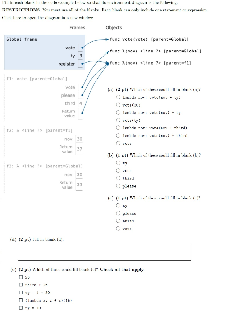 Fill in each blank in the code example below so that | Chegg.com