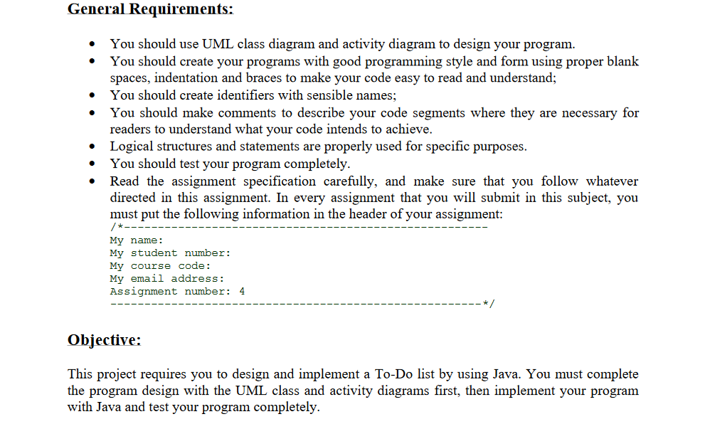 Solved General Requirements: . . You should use UML class | Chegg.com