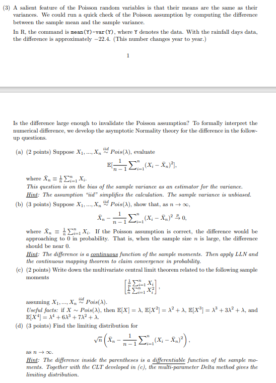 Solved (3) A salient feature of the Poisson random variables | Chegg.com