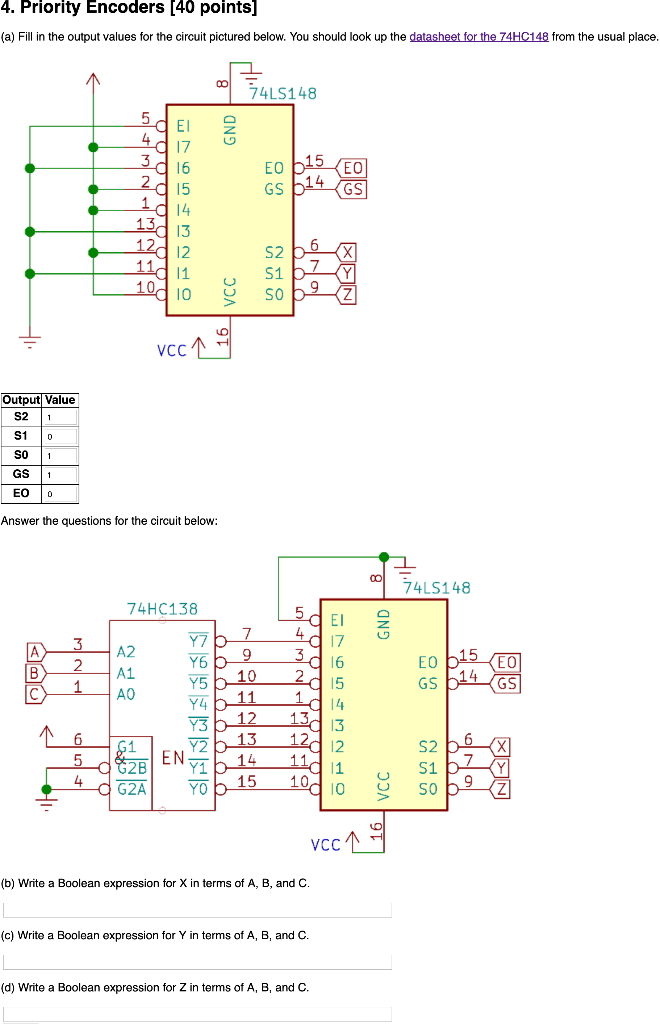 Solved 4. Priority Encoders [40 points] (a) Fill in the | Chegg.com