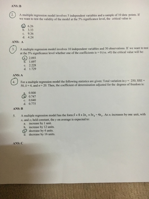 Solved A multiple regression model involves 5 independent | Chegg.com
