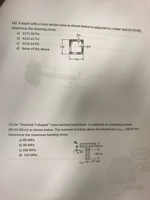 Solved 11) A beam with a cross section area as shown below | Chegg.com