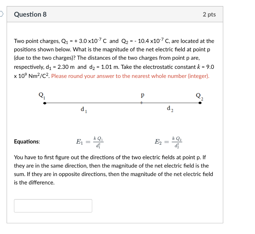 Solved Two point charges, Q1=+3.0×10−7C and Q2=−10.4×10−7C, | Chegg.com
