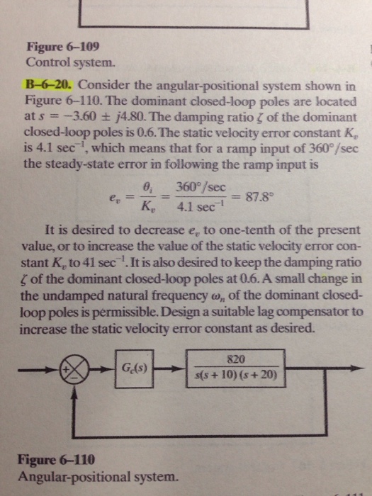 Solved Figure 6-109 Control system B-6-20. Consider the | Chegg.com