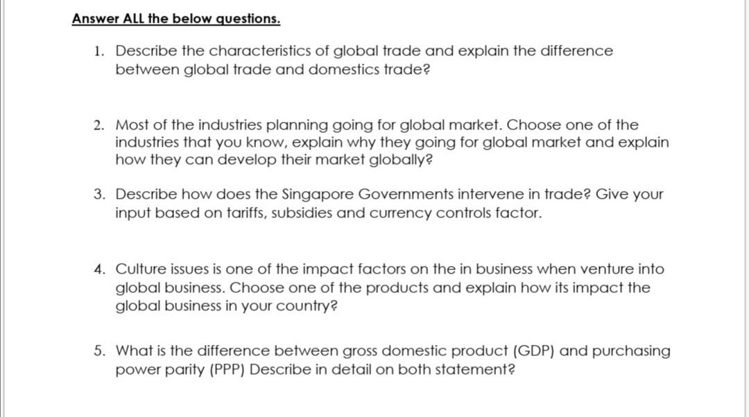 Solved Answer ALL the below questions. 1. Describe the | Chegg.com