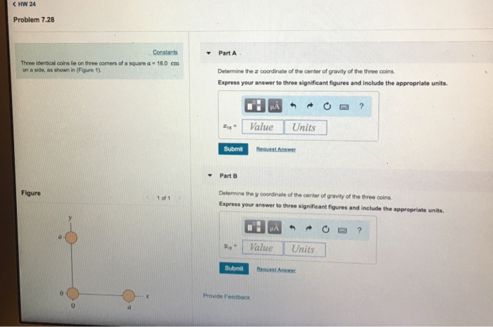 Solved Three identical coins lie on three corners of a | Chegg.com