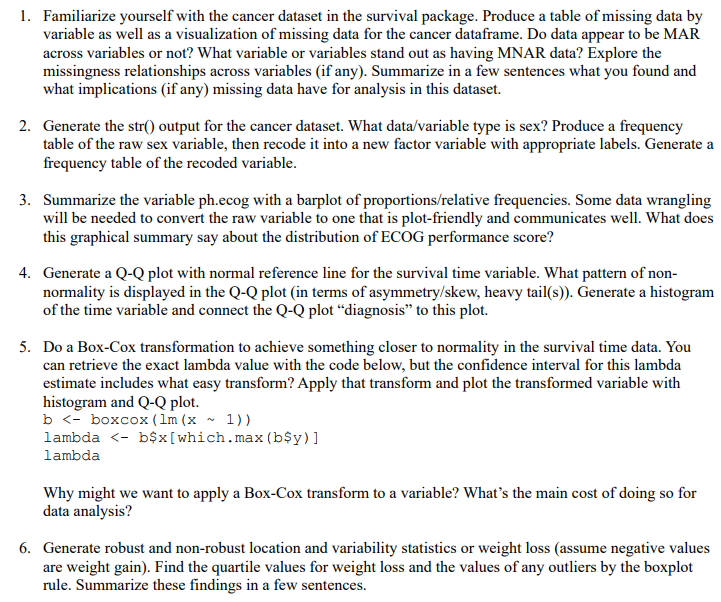 Solved 1. Familiarize yourself with the cancer dataset in | Chegg.com