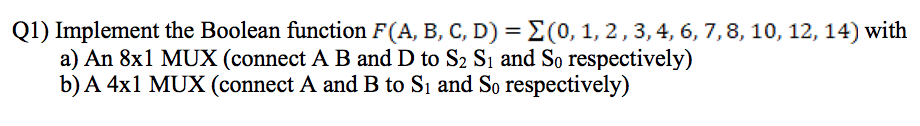 Solved Q1) Implement the Boolean function F(A, B, C, D) = | Chegg.com