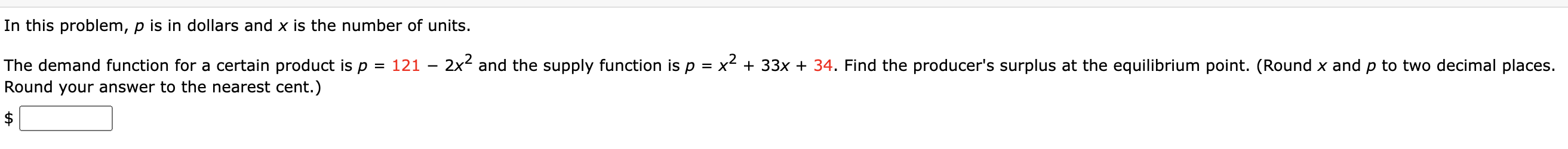 Solved in this problem, p is in dollars and x is the number | Chegg.com