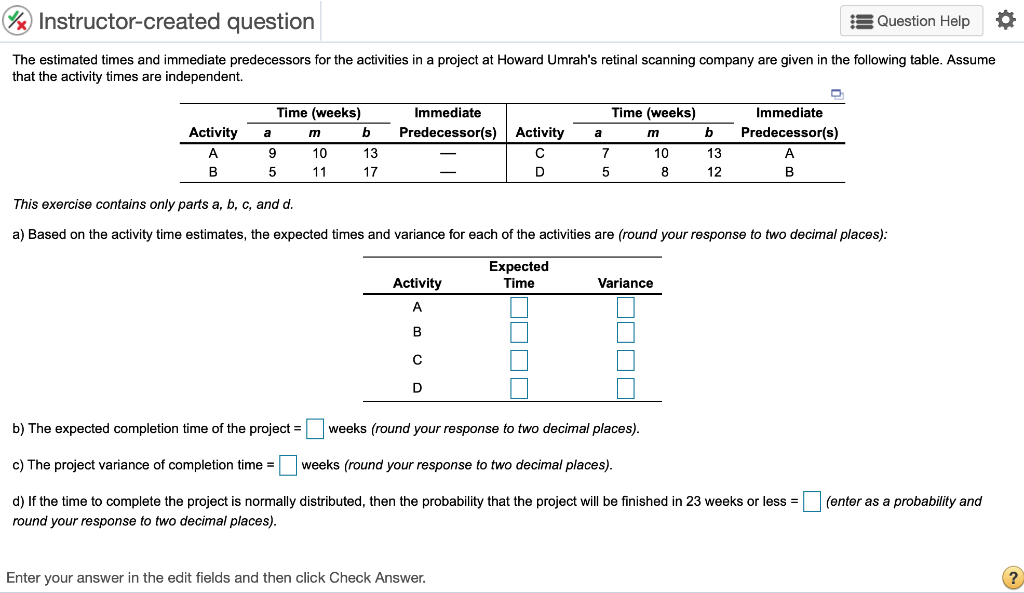 Solved V/Instructor-created question Question Help The | Chegg.com