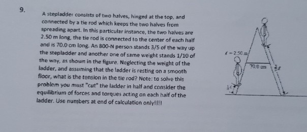 Solved 9. A stepladder consists of two halves, hinged at the | Chegg.com