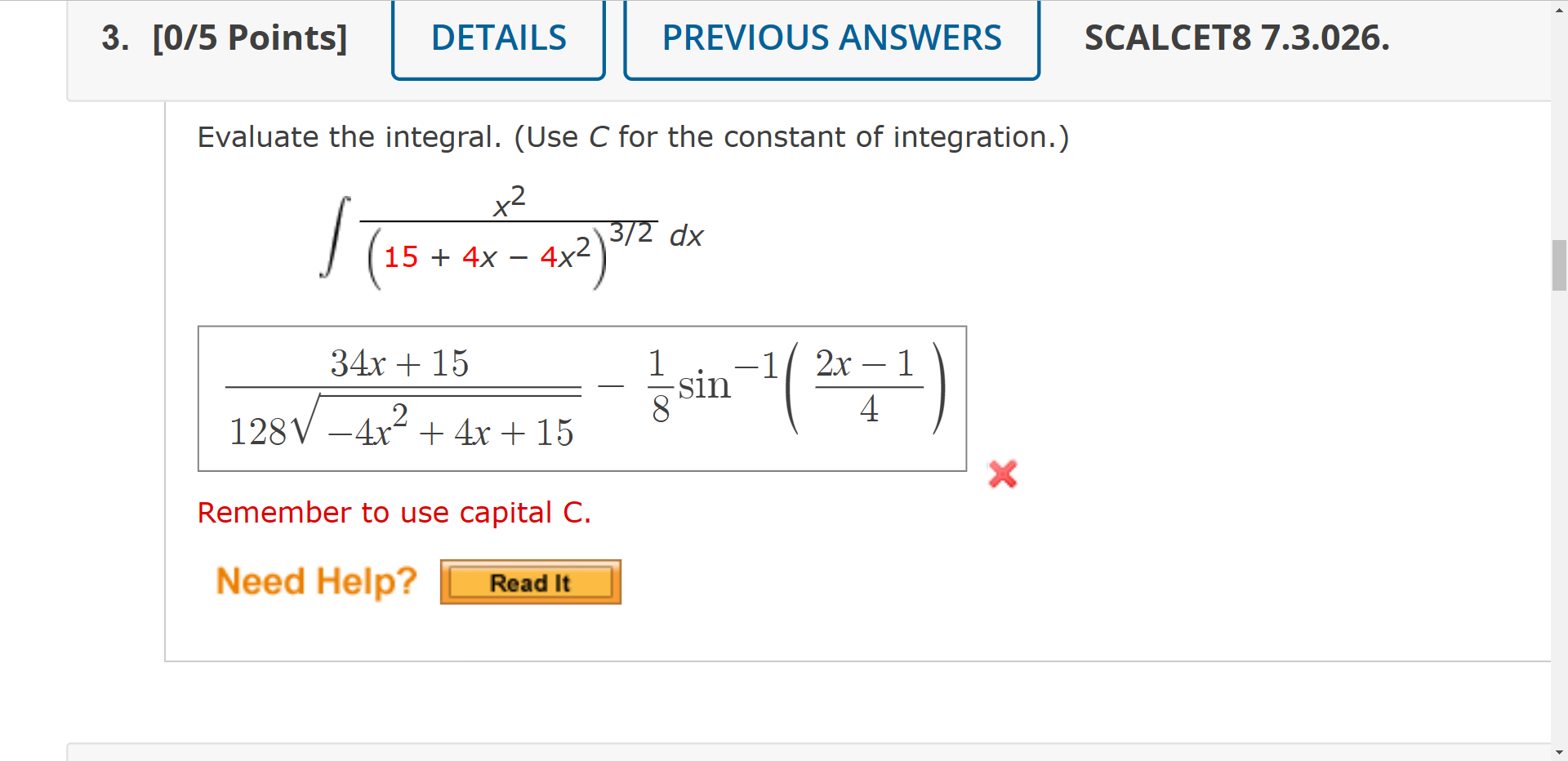 Solved Evaluate the integral. (Use C for the constant of | Chegg.com