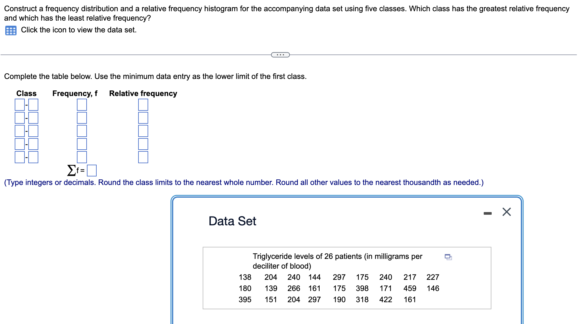 Solved Construct a frequency distribution and a relative | Chegg.com