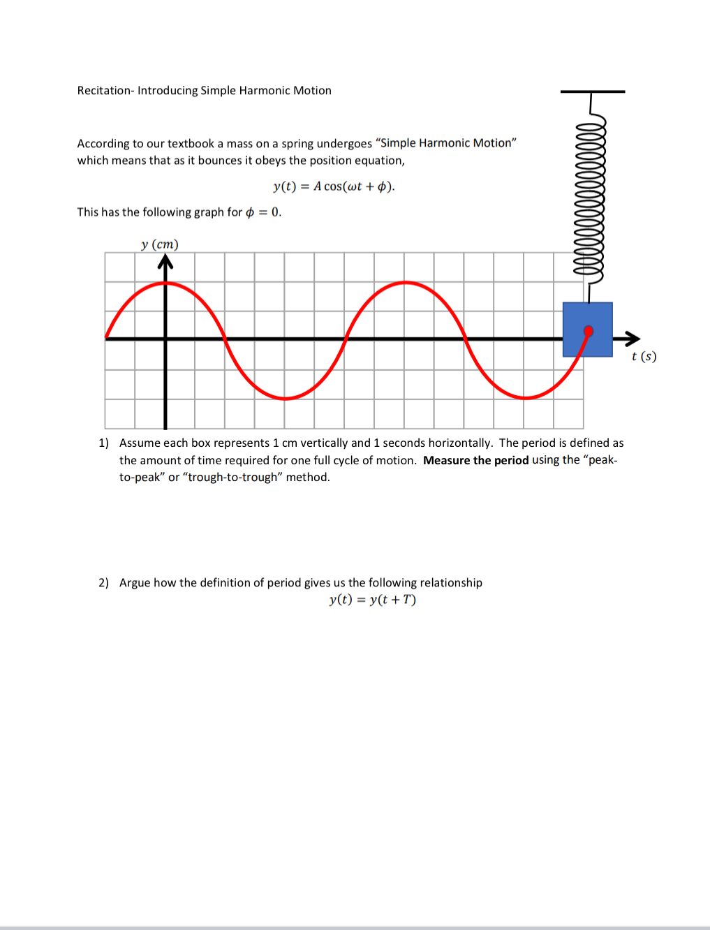 Solved Recitation- Introducing Simple Harmonic Motion | Chegg.com