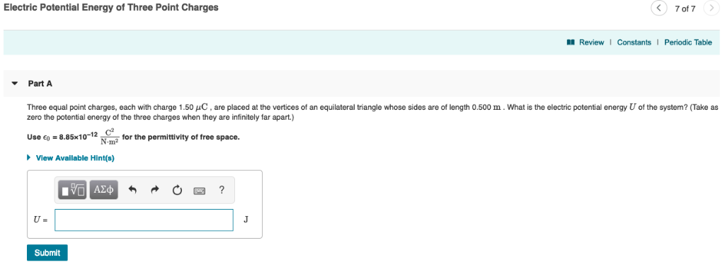 Solved Part A: Three equal point charges, each with charge | Chegg.com