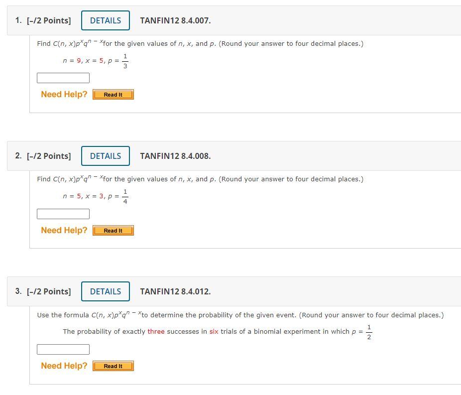 Solved Find C(n,x)pxqn−xfor the given values of n,x, and ρ. | Chegg.com