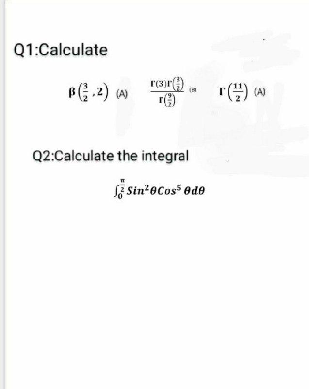 Solved Q1:Calculate B2) (A) r(3)r() г( (B) . ? r(1) (A) ) | Chegg.com
