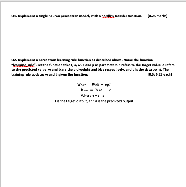 Solved Q1 Implement A Single Neuron Perceptron Model With