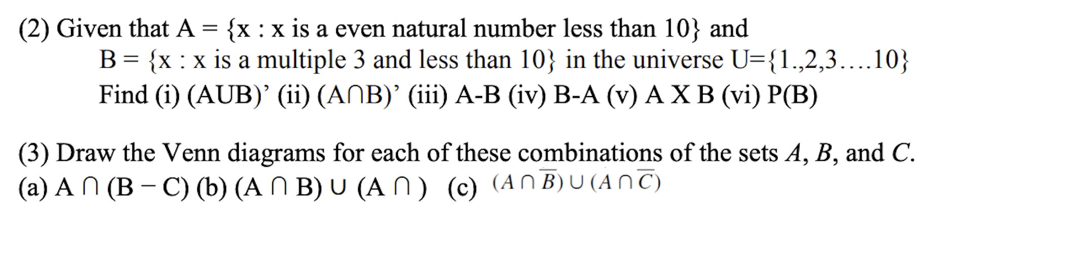Solved (2) Given that A={x:x is a even natural number less | Chegg.com