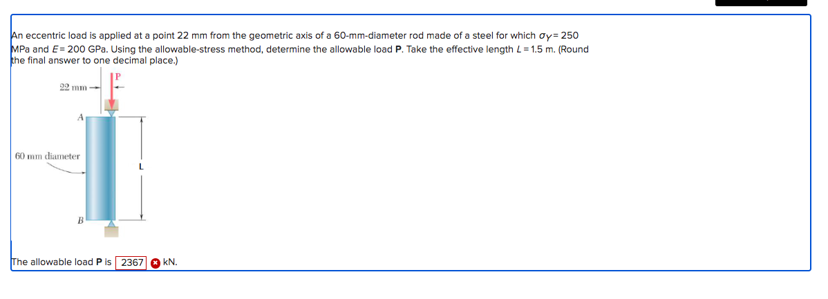 Solved An eccentric load is applied at a point 22mm ﻿from | Chegg.com