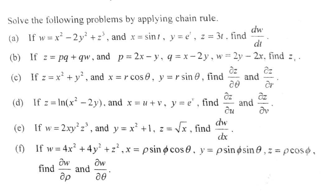 Solved W= X W= Z Solve the following problems by applying | Chegg.com
