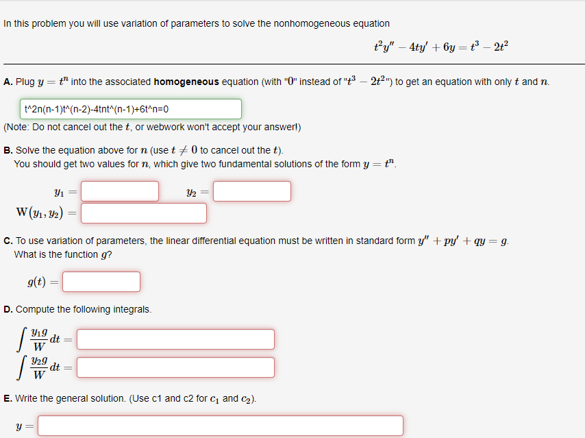 Solved In this problem you will use variation of parameters | Chegg.com