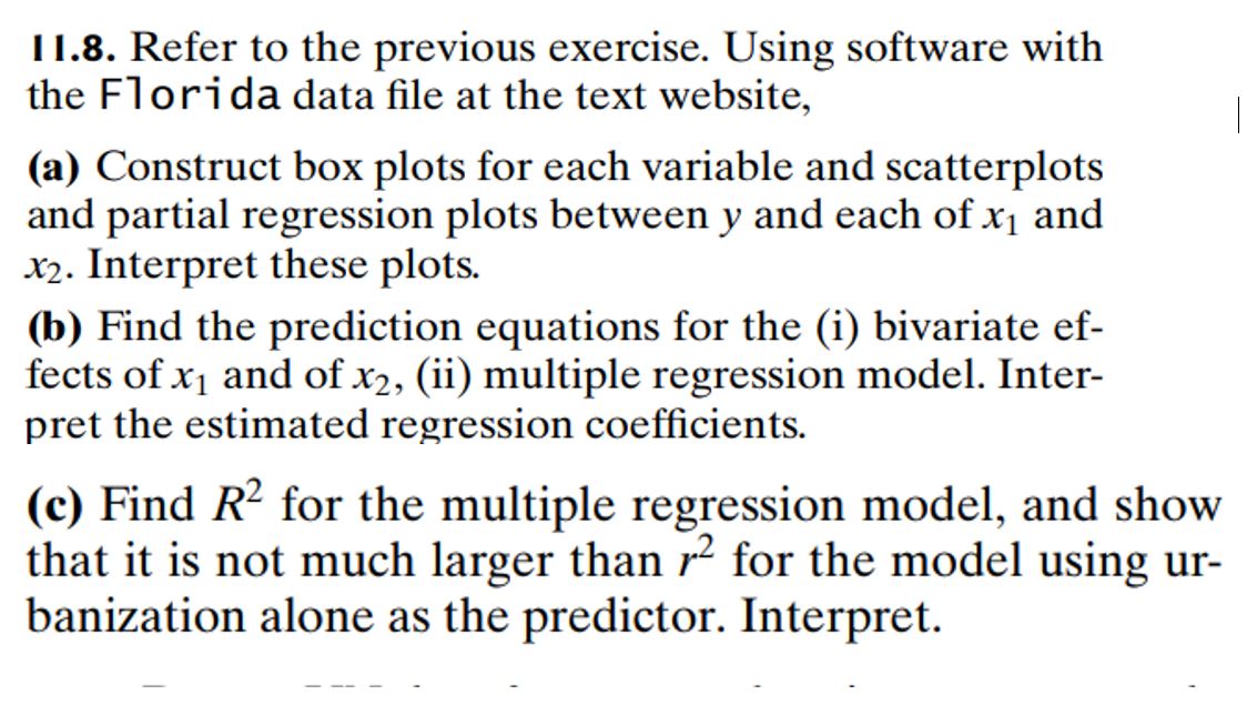Solved 11.8. Refer to the previous exercise. Using software | Chegg.com