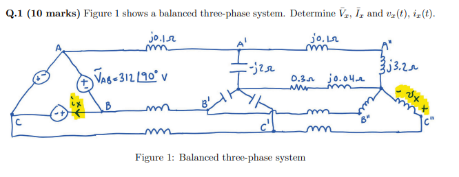 Solved Q.1 (10 marks) Figure 1 shows a balanced three-phase | Chegg.com
