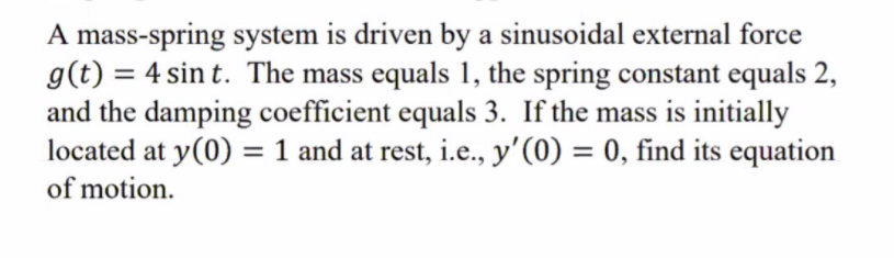 Solved A Mass Spring System Is Driven By A Sinusoidal