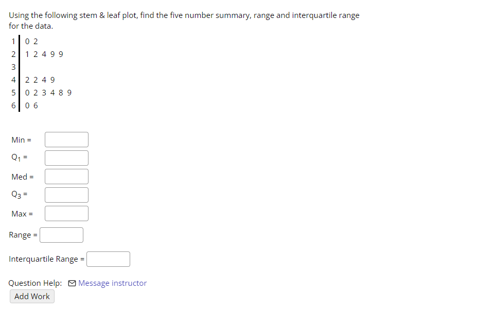 Solved Using the following stem \& leaf plot, find the five | Chegg.com