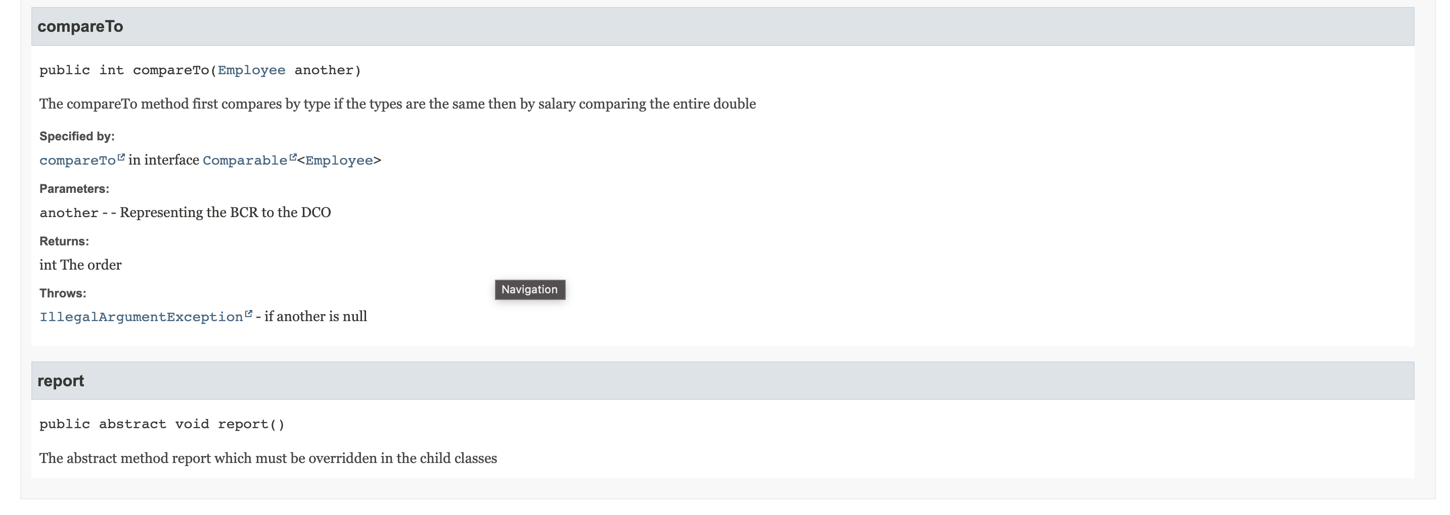 Solved public int compareTo (Employee another) The compareTo | Chegg.com