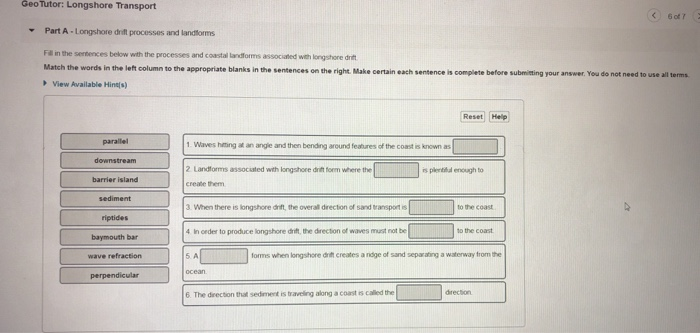 Solved Geo Tutor: Longshore Transport 6 of -Part A-Longshore | Chegg.com