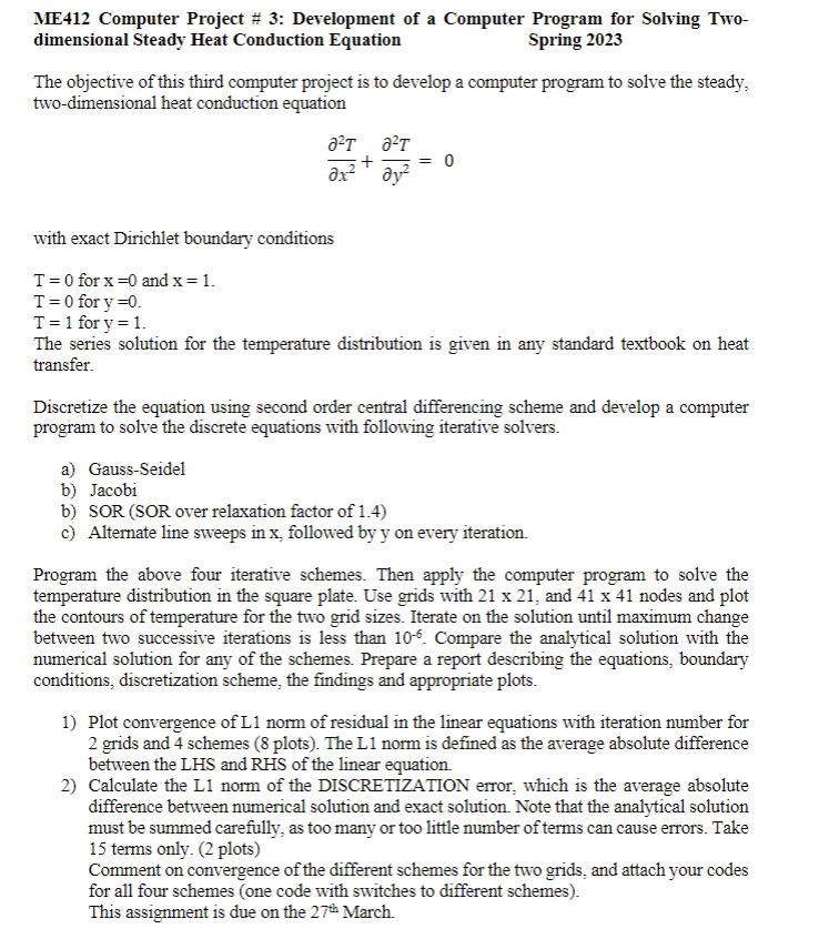 ME412 Computer Project \# 3: Development of a | Chegg.com