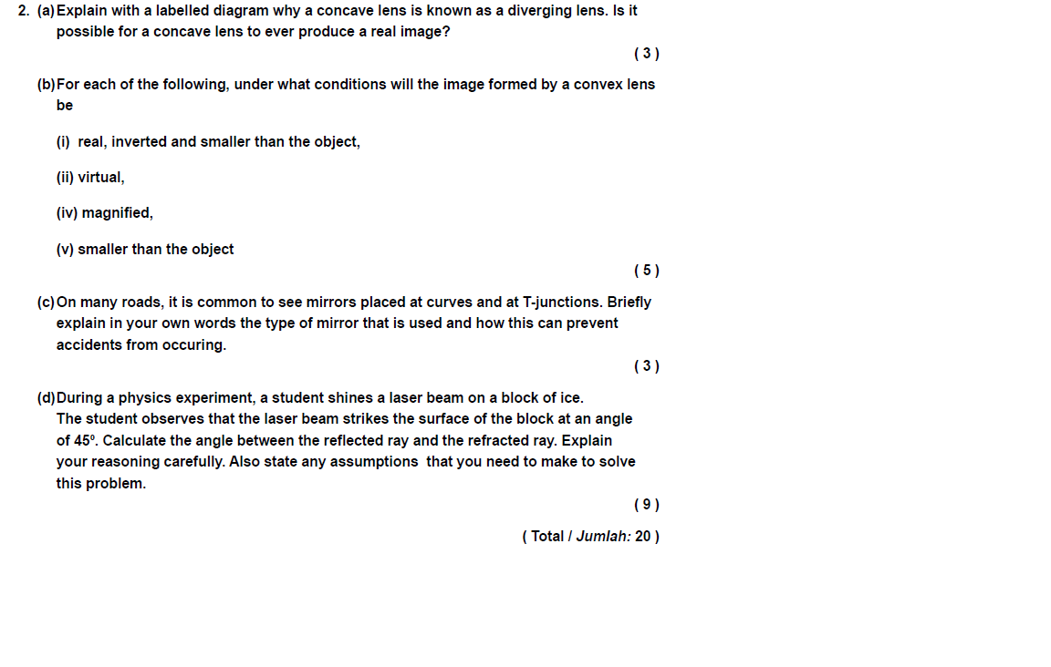 Solved 2. (a) Explain with a labelled diagram why a concave | Chegg.com