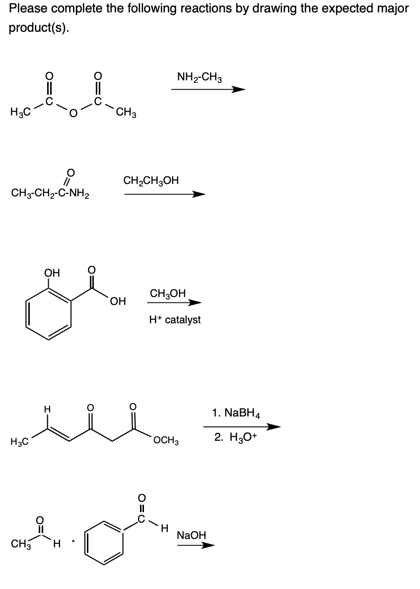 Solved Please complete the following reactions by drawing | Chegg.com