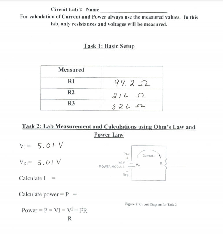 Solved Circuit Lab 2 Name For calculation of Current and | Chegg.com