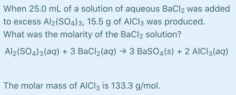 Solved When 25.0 mL of a solution of aqueous BaCl2 was added | Chegg.com