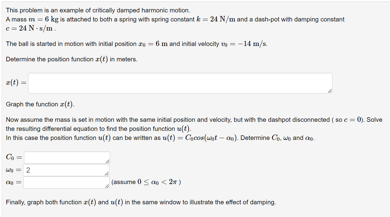 Solved This problem is an example of critically damped | Chegg.com