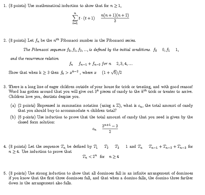 Solved 1. (8 points) Use mathernatical induction to show | Chegg.com