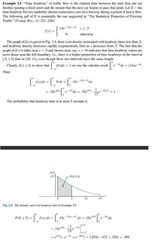 Consider the rv X = time headway in Example | Chegg.com