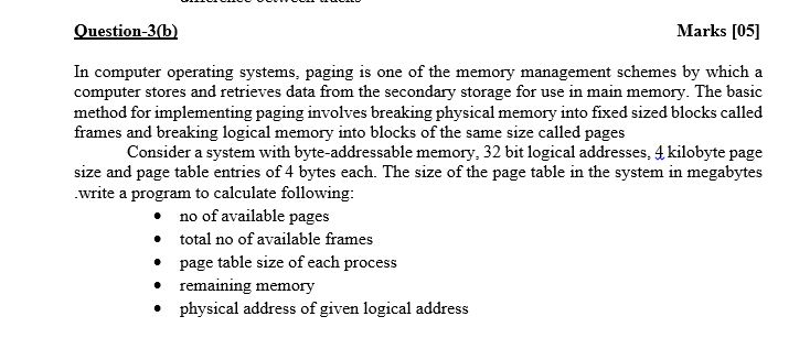 Solved Question-3(b) Marks [05] In computer operating | Chegg.com