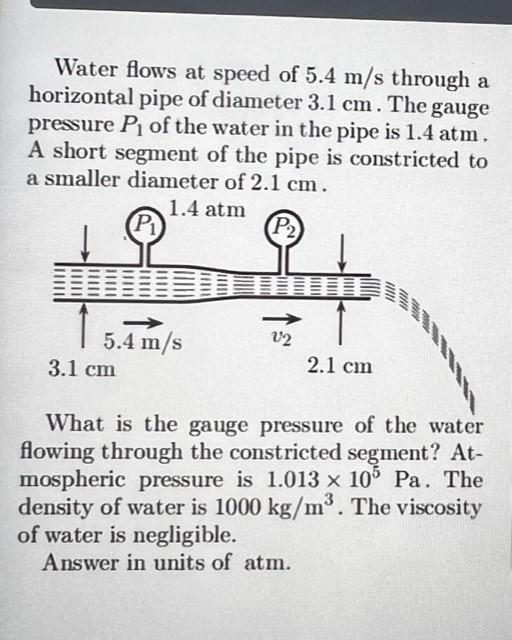 Solved Water flows at speed of 5.4 m/s through a horizontal | Chegg.com