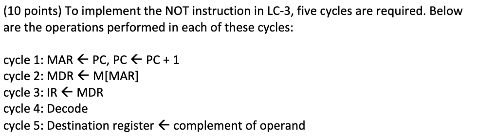 Solved (10 points) To implement the NOT instruction in LC-3, | Chegg.com