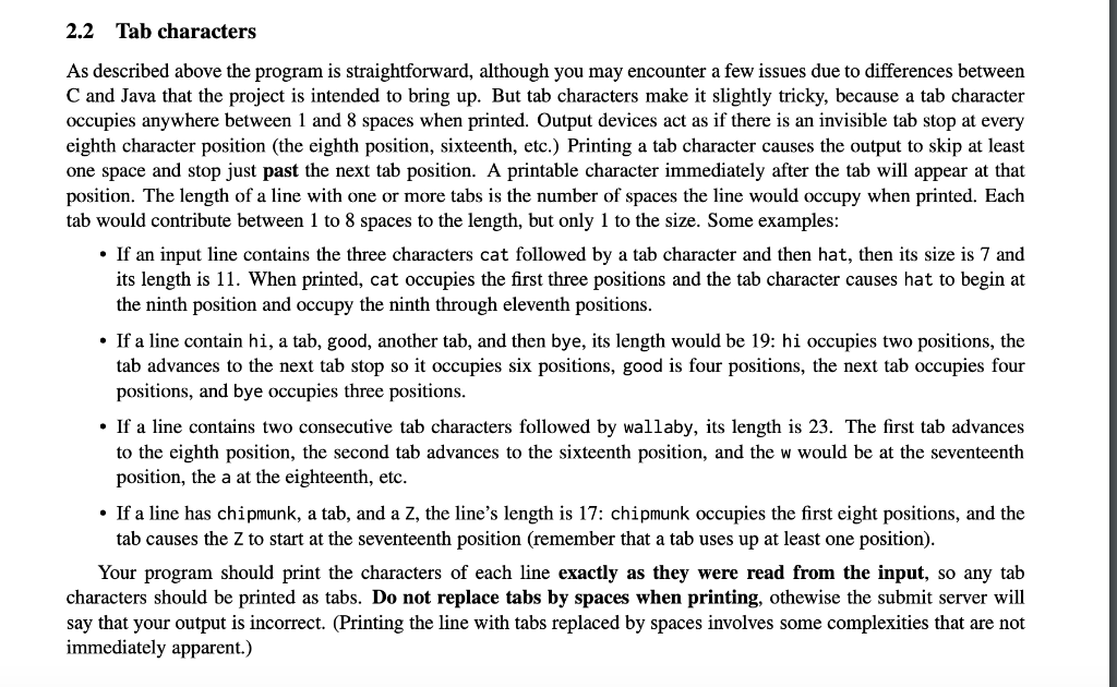Solved Need help in C !! Especially on tab character | Chegg.com