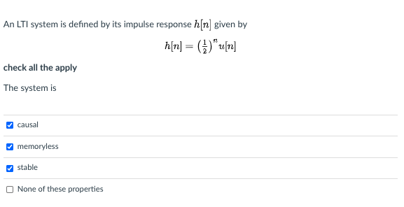 Solved An LTI system is defined by its impulse response h[n | Chegg.com