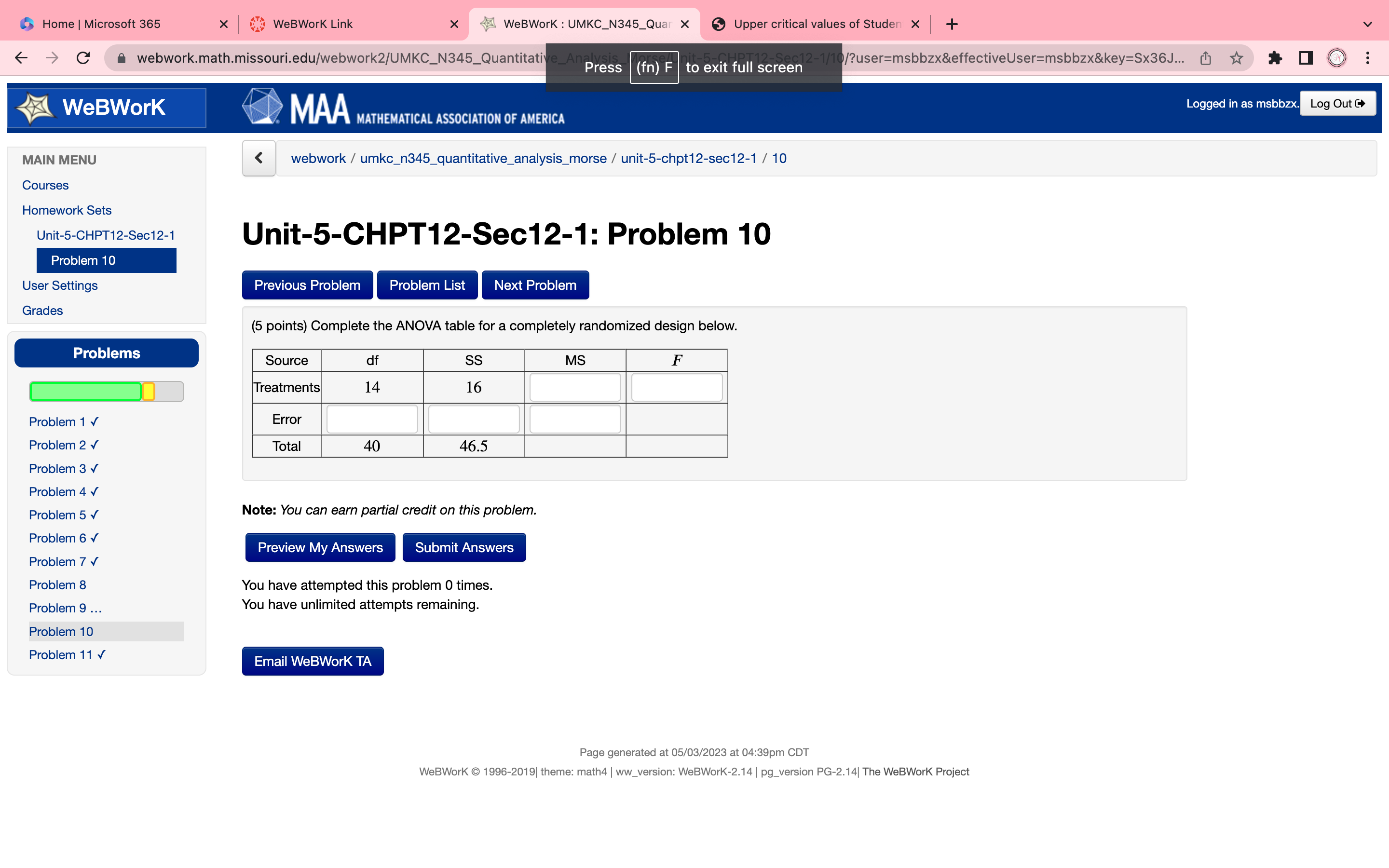 Unit-5-CHPT12-Sec12-1: Problem 10 (5 points) Complete | Chegg.com